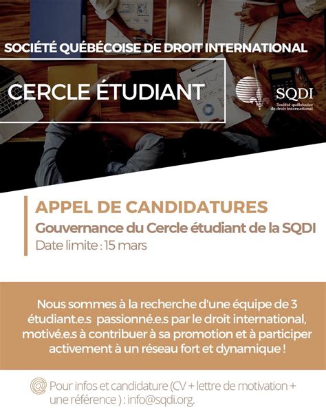 La Société Québécoise De Droit International Invite Trois étudiantes Et étudiants De Cycles