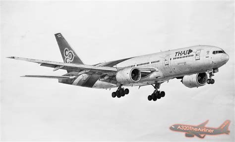 Thai Airways Boeing 777 200 Realistic Drawing By A320theairliner On