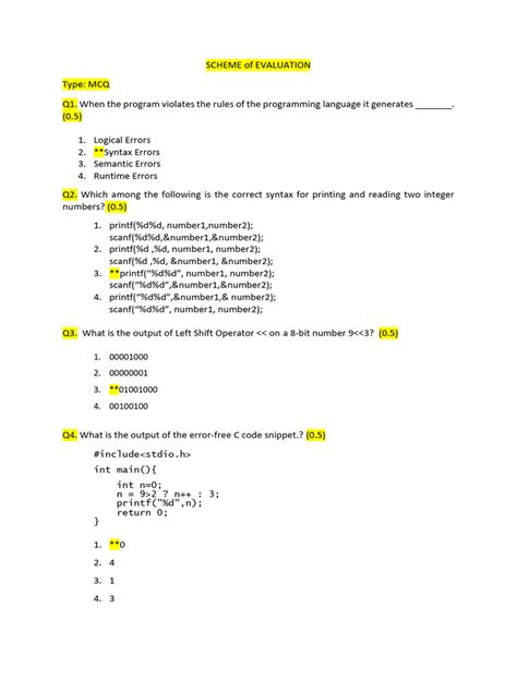 Psuc Sessional 1 Oct 22 Scheme Of Evaluation Pdf Computer Science Computer Programming