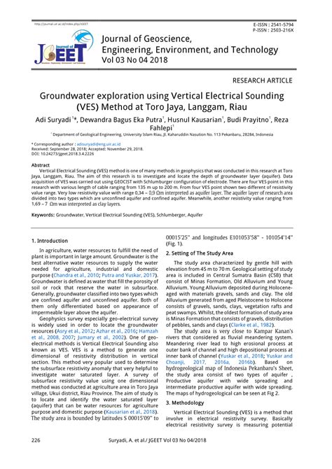 Pdf Groundwater Exploration Using Vertical Electrical Sounding Ves Method At Toro Jaya
