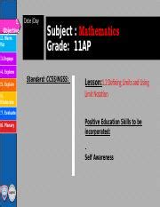Defining Limits And Using Limit Notation Pptx Objectives Objective Objective
