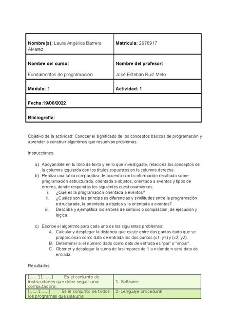 Act1fp Fundamentos De Programación Nombres Laura Angélica