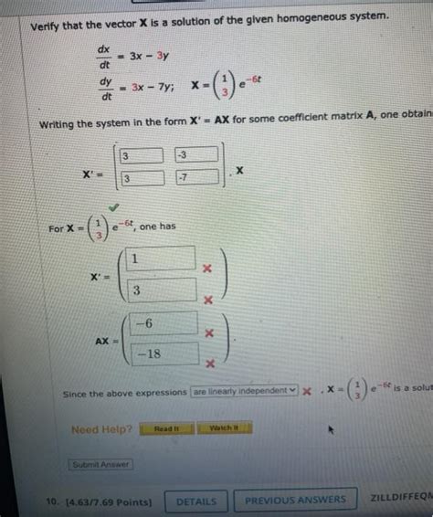 Solved Verify That The Vector X Is A Solution Of The Given Chegg Com
