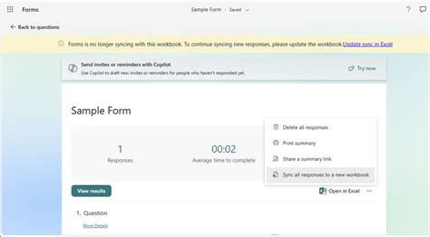 update to the new solution for syncing forms responses to excel
