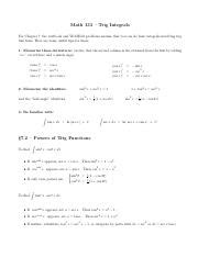 Tips For Trig Integrals Memorize Derivatives Identities And Course Hero