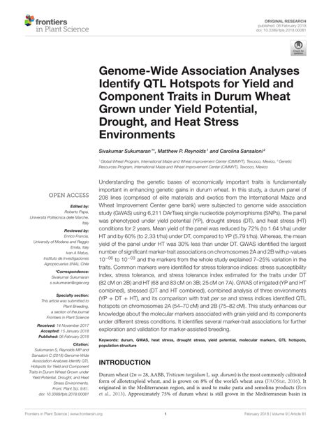 Pdf Genome Wide Association Analyses Identify Qtl Hotspots For Yield And Component Traits In