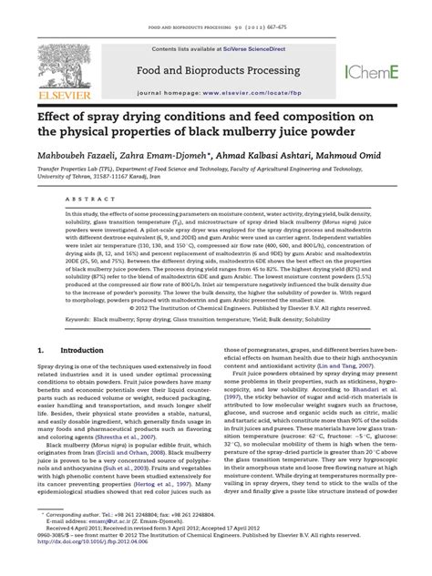 Effect Of Spray Drying Conditions And Feed Composition Pdf Differential Scanning Calorimetry