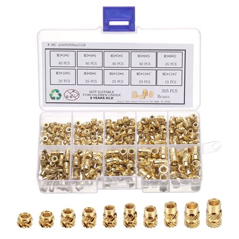 305pack M3 M4 M5 Metric Threaded Inserts Brass Heat Set Insert Knurled
