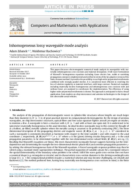 Pdf Inhomogeneous Lossy Waveguide Mode Analysis Adam Zdunek