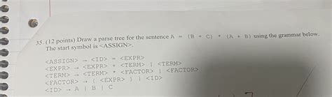 solved 35 12 points draw a parse tree for the sentence