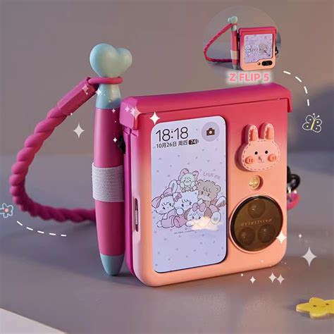Cute Flip Phone Case With Stylus And Lanyard For Samsung Z Flip 3 Z