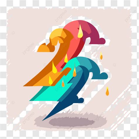 다채로운 파도와 비가 튀는 기하학적 타이포그래피 그림 벡터 흰색 배경에 토네이도의 단순한 다채로운 아이콘 그림자 없음 작은 프레임 중앙 Png 일러스트 및 벡터 에