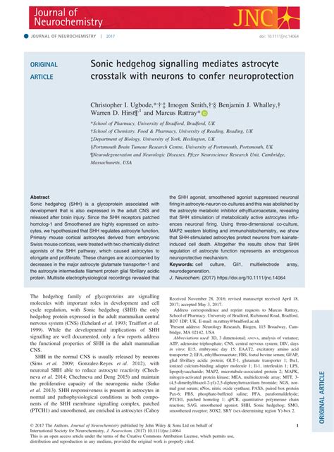 Pdf Shh Signalling Mediates Astrocyte Crosstalk With Neurons To Confer Neuroprotection