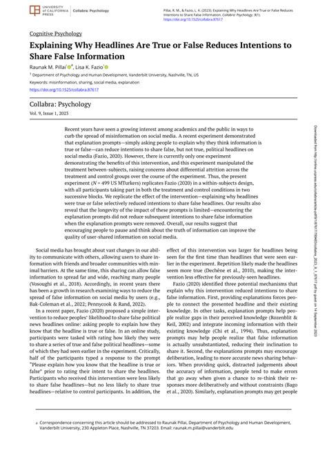 Pdf Explaining Why Headlines Are True Or False Reduces Intentions To Share False Information Pdf Explaining Why Headlines Are True Or False Reduces Intentions To Share False Information