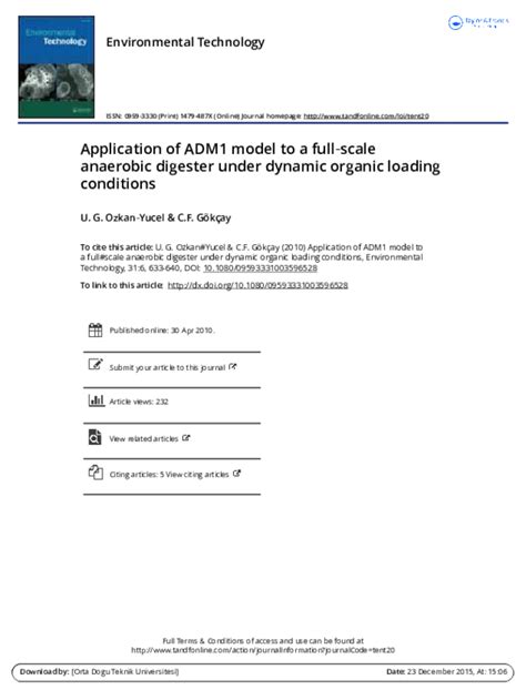 pdf application of adm1 model to a full‐scale anaerobic digester
