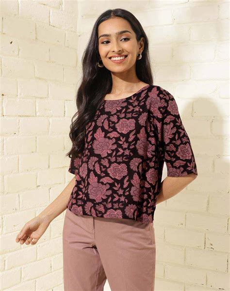 Buy Black Cotton Printed Short Top For Women Online At Fabindia 20171585