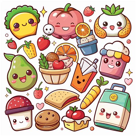Cute Food Stickers Premium Ai Generated Vector