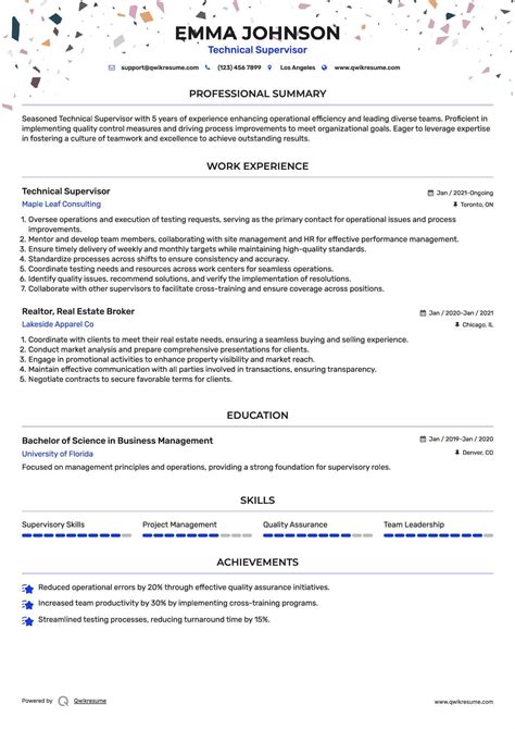 10 Technical Supervisor Resume Samples And Templates For 2025