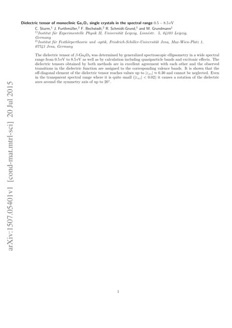 Pdf Dielectric Tensor Of Monoclinic Ga 2 O 3 Single Crystals In The Spectral Range 0 5 8