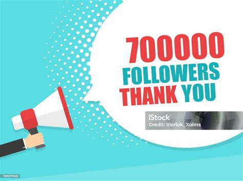 남성 손 700000 추종자 들 감사 합니다 연설 거품 확성기를 들고 소셜 네트워크 마케팅 홍보 및 광고에 대 한 개념 평면 디자인 벡터 일러스트입니다 Sim 카드에 대한