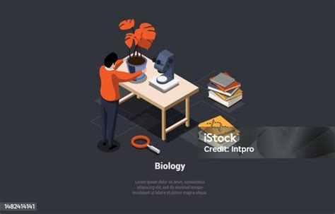 과학 실험실에서 일하는 남성 캐릭터 실험실 과학 장비 현미경으로 작업하는 과학자 연구원 실험실 조교는 녹색 콩나물을 자랍니다 아이소메트릭 3d 만화 벡터 일러스트레이션 3