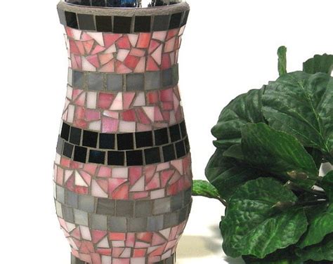 Stained Glass Mosaic Vase Pink Black And Gray Etsy