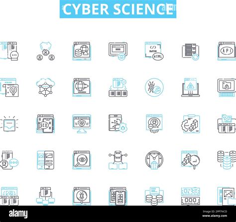 Cyber Science Linear Icons Set Cybersecurity Encryption Malware Hackers Phishing