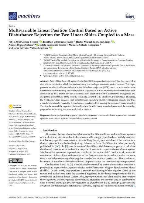 Pdf Multivariable Linear Position Control Based On Active Disturbance