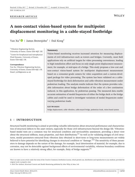 Pdf A Non Contact Vision Based System For Multipoint Displacement Monitoring In A Cable Stayed