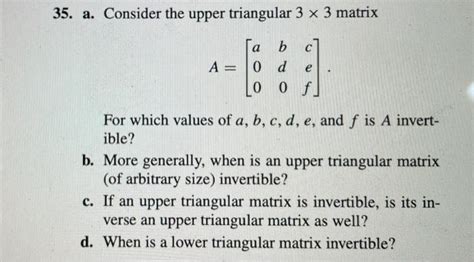 Solved 35 A Consider The Upper Triangular 3 X 3 Matrix Ta