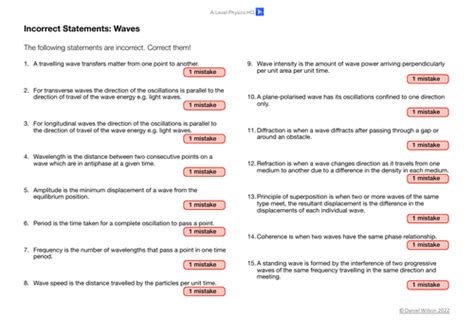 Waves Correct The Incorrect Definitions Physics Teaching Resources