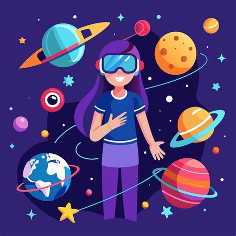 Futuristic Virtual Reality Girl Exploring The Vastness Of Space