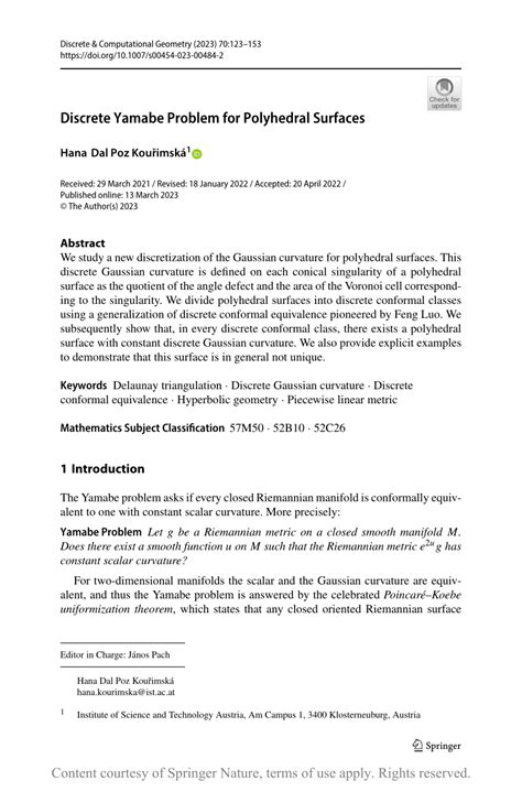 Pdf Discrete Yamabe Problem For Polyhedral Surfaces