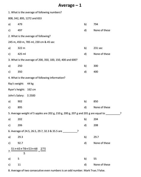 Worksheet Of Maths On Average Grade 5 In 2025 Math Worksheet 8th