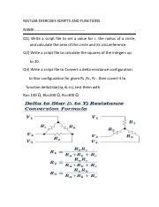 MATLAB EXERCISES SCRIPTS AND FUNCTIONS Pdf MATLAB EXERCISES SCRIPTS AND FUNCTIONS NAME