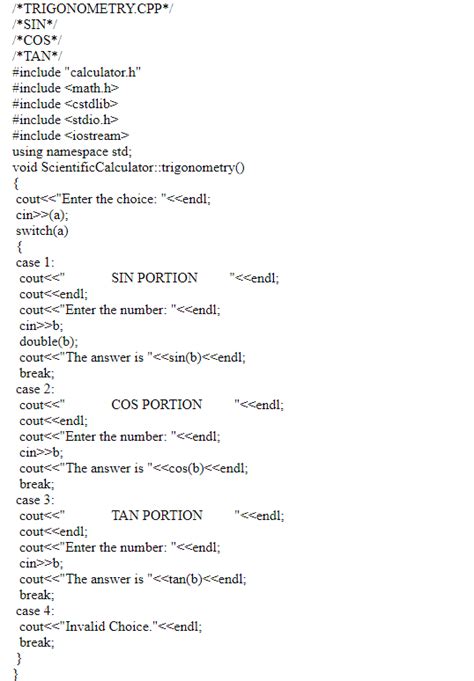 TRIGONOMETRY IN CPP SOURCE CODE SIN COS TAN