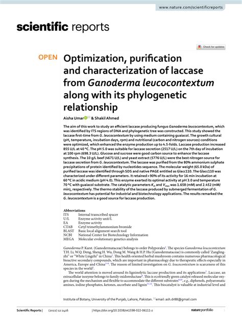 Pdf Optimization Purification And Characterization Of Laccase From Ganoderma Leucocontextum