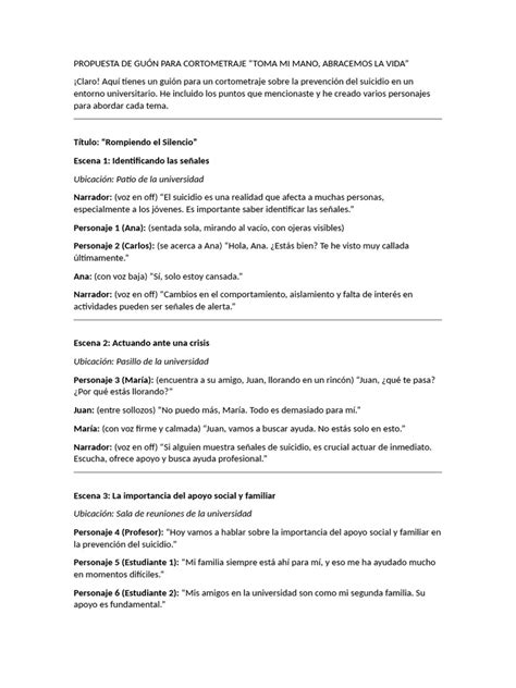 Propuesta De GuÓn Para Cortometraje Pdf Suicidio