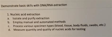 Solved Demonstrate Basic Skills With DNA RNA Extraction Chegg