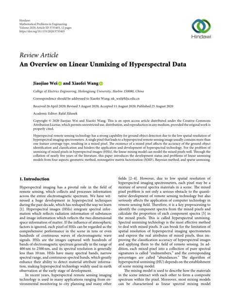 PDF An Overview On Linear Unmixing Of Hyperspectral Data