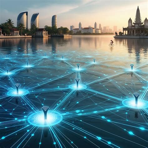 Smart City And Wireless Communication Network Concept Digital Network Connection Lines Of Hanoi