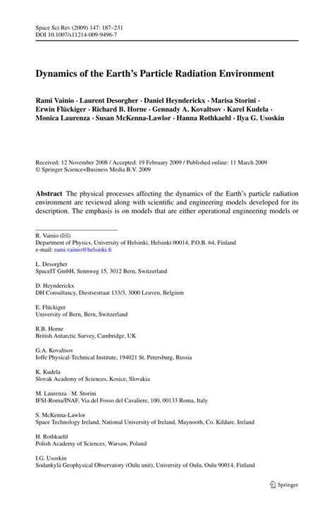 Pdf Dynamics Of The Earths Particle Radiation Environment
