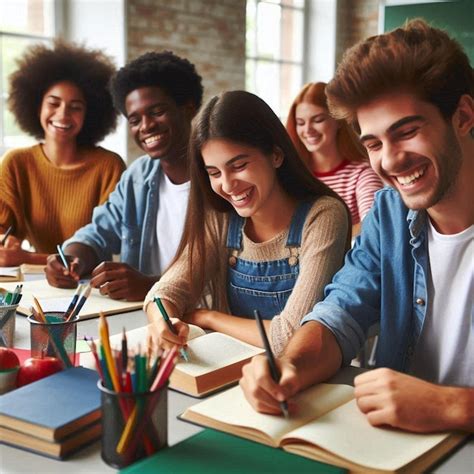 Students Laughing And Studying In Class Premium Ai Generated Image