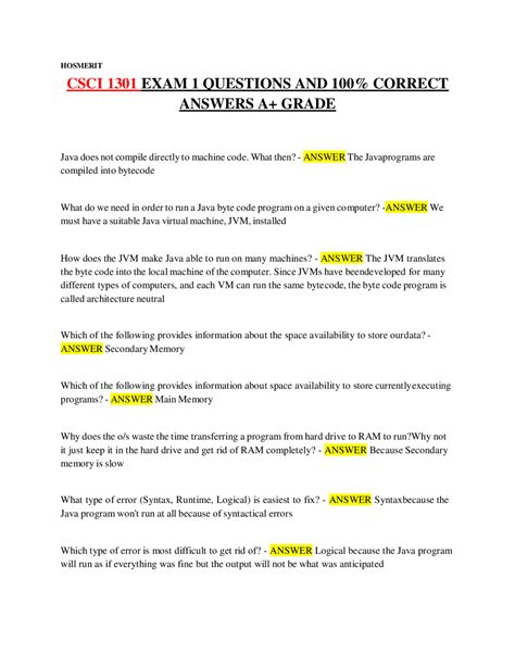 Csci 1301 Exam 1 Questions And 100 Correct Answers A Grade Exams