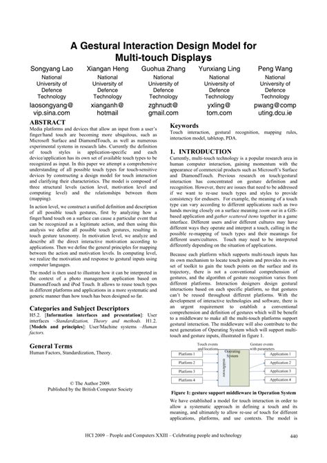 Pdf A Gestural Interaction Design Model For Multi Touch Displays