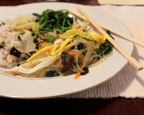Japchae Korean Sweet Potato Noodles With Egg And Vegetables Recipe
