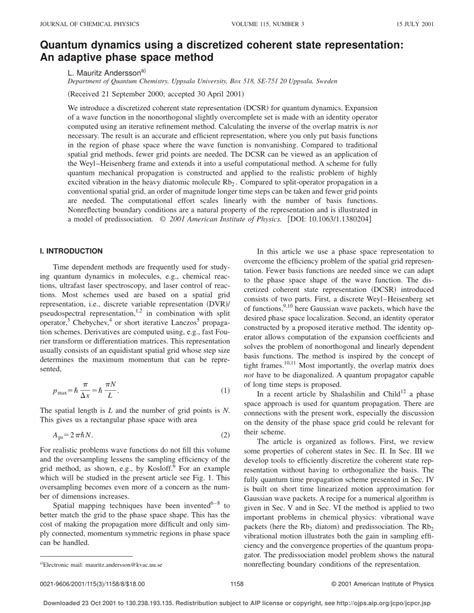 Pdf Quantum Dynamics Using A Discretized Coherent State Representation An Adaptive Phase