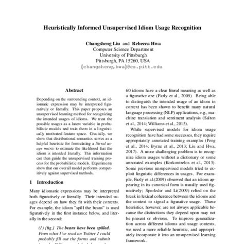 Heuristically Informed Unsupervised Idiom Usage Recognition Acl Anthology