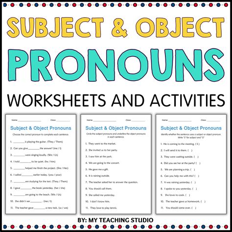 Grammar Subject And Object Pronouns Activity Worksheets For Grade 1 2