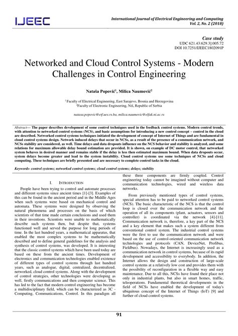 Pdf Networked And Cloud Control Systems Modern Challenges In Control Engineering